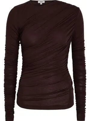 AGOLDE Tania Ruched Stretch-jersey Top - Dark Brown