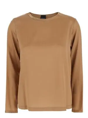 PLAIN Long Sleeve Silk Blouse - Beige