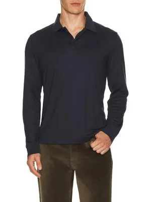 Theory Anemone Milano Goris Long Sleeve Polo In Navy - Baltic