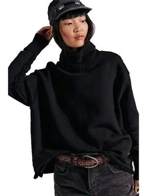 Free People Turtleneck With Raw Seam Detailing Black