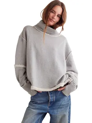 Free People Turtleneck With Raw Seam Detailing - Heather Grey