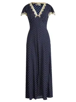 Rixo Clarice Polka Dot Midi Dress - Navy Polka Dot