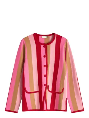 Rixo Mirja Striped Cardigan - Victoria Stripe Jacquard Pink