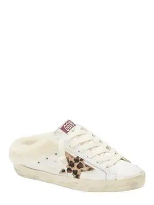 GOLDEN GOOSE Super-star Shearling Mule Sneakers - White/ Leopard/ Beige