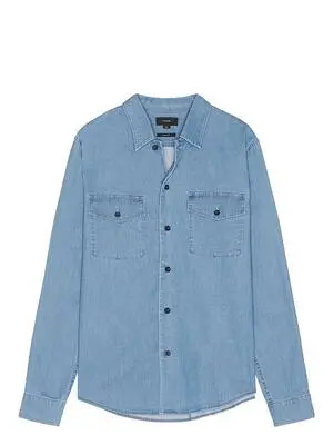 Vince Double Patch Pocket Long Sleeve Shirt In Blue - Washed Waterfall
