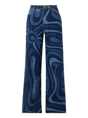 Emilio Pucci Marmo Printed High-rise Wide-leg Jeans - Blue