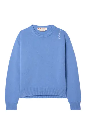 Marni Embroidered Cashmere Sweater - Blue