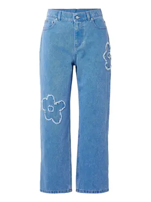 Marni Cropped Appliquéd Straight-leg Jeans - Blue