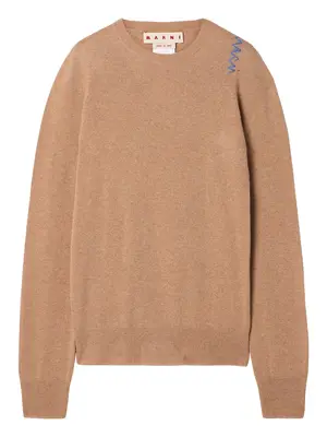 Marni Embroidered Wool And Cashmere-blend Sweater - Brown