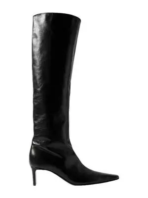 Khaite Ona Crinkled-leather Knee Boots - Black