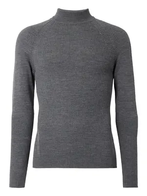 Loro Piana Ribbed Virgin Wool-blend Ski Base Layer - Gray