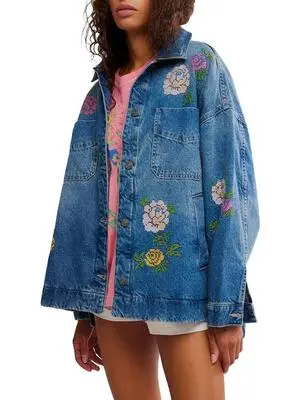 Free People Madison Embroidered Denim City Jacket - Cowboy Romance