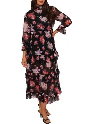 PETAL & PUP Isadora Floral Maxi Dress - Black Blurred Floral