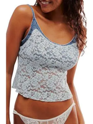 Free People All Day Lace Camisole - Pearl Blue