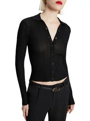 Bardot Bardot Ayda Long Sleeve Rib Top Black