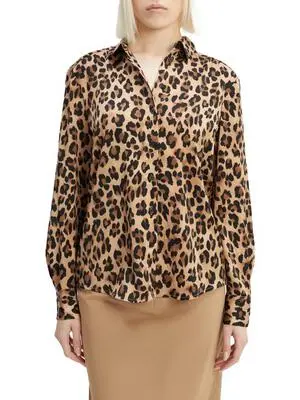 Bardot Print Satin Button-up Shirt - Leopard