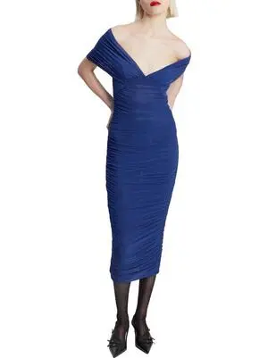 Bardot Vespera Off-the-shoulder Mesh Midi Dress - Royal Blue