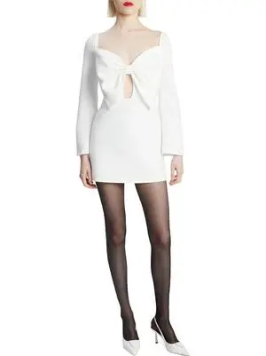 Bardot Phillipa Bow Long Sleeve Minidress - Orchid White