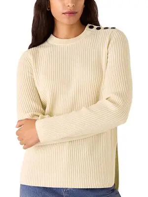 Whistles Button Trim Wool Sweater - Ivory
