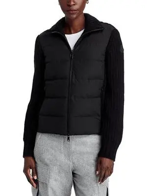 Moncler Mixed Media Zip-up Cardigan - Black