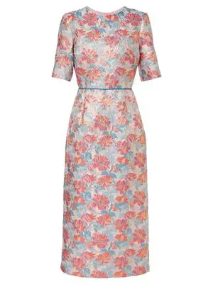 MARKARIAN Metallic Brocade Cocktail Dress - Red