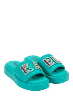 Karl Lagerfeld Paris KARL LAGERFELD Opal Studded Platform Slides Aqua Green