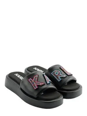 Karl Lagerfeld Paris KARL LAGERFELD Opal Studded Platform Slides Black With Appliques