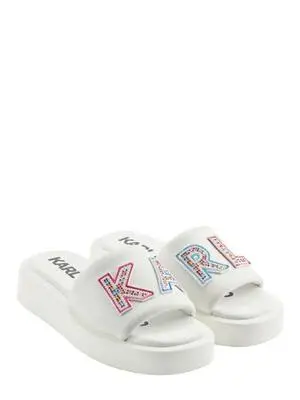 Karl Lagerfeld Paris KARL LAGERFELD Opal Studded Platform Slides Bright White With Appliques