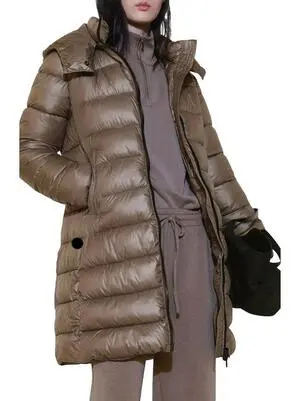 Mango Water Repellent Hooded Quilted Coat - Medium Brown