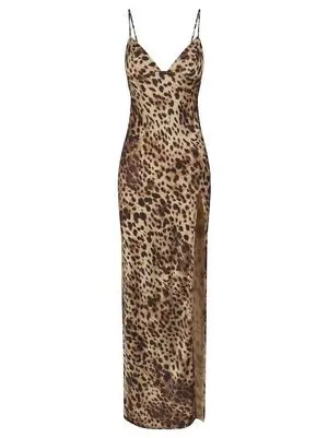 SKIMS X Dolce&gabbana Silk Long Slip Dress - Leopard