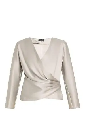 Giorgio Armani Draped Double Silk Wrap Shirt - Silver