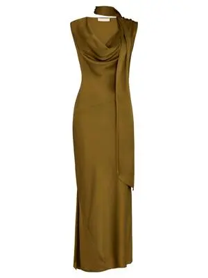 DE LA VALI Thebe Draped Silk-blend Maxi Dress - Olive