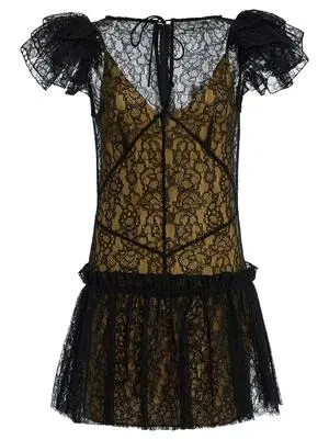 DE LA VALI Nephele Ruffled Lace Mini Dress - Black