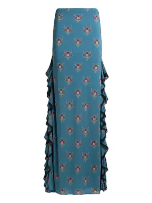 Etro Ruffled Crepe Maxi Skirt Blue
