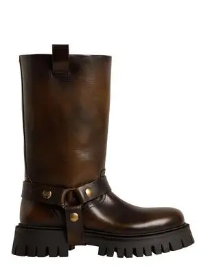 GOLDEN GOOSE Kurt Distressed Leather Boots - Brown