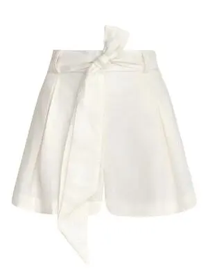 ANDRES OTALORA Encantamiento Natural Belted Linen Shorts