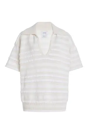 BARRIE Ruffle-detailed Cashmere Polo Top - Stripe