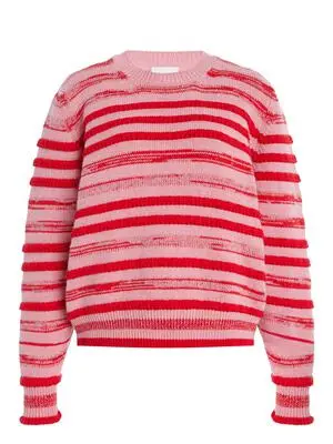 BARRIE Ruffled Striped Cashmere Pullover Stripe