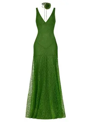 DE LA VALI Persephone Lace Gown - Green
