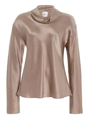 LESET Barb Draped Satin Top - Brown