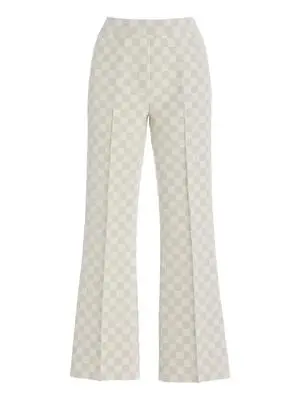 HIGH SPORT Checked Stretch-cotton Knit Cropped Flare Pants - Ivory