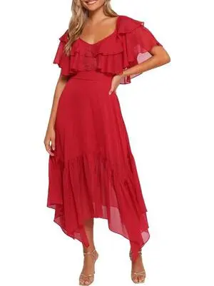 PETAL & PUP Merida Ruffle Midi Dress - Red