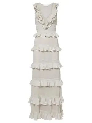 Zimmermann Crush Frilled Knitted Maxi Dress - Grey