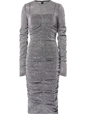 Dolce & Gabbana Sequined Ruched Midi Dress - Silver