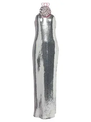 RODARTE Floral-appliqué Sequined Gown - Silver