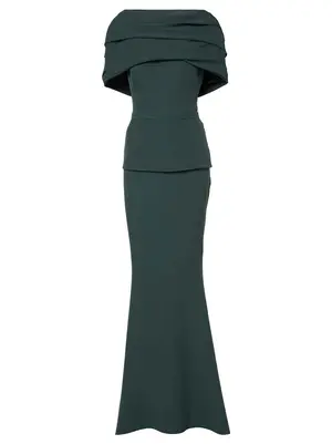Safiyaa Pleated Caped Gown - Green