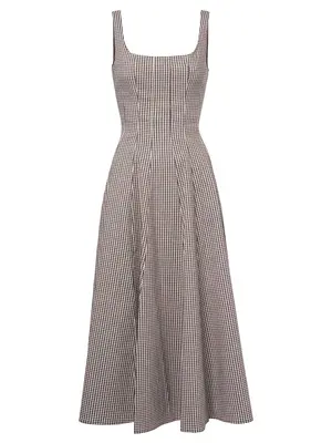 Staud Wells Checked Midi Dress - Multicoloured