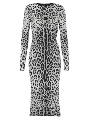 Dolce & Gabbana Leopard-print Silk-blend Midi Dress - Grey