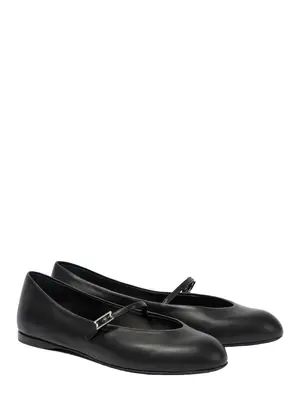 Max Mara Leather Mary Jane Ballet Flats - Black