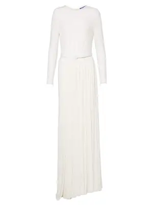 Ralph Lauren Shirred Leather-trimmed Maxi Dress - Beige